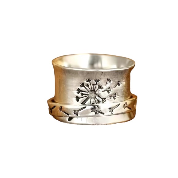 Jewelry | Unisex Boho Silver Dandelion Flower Rotating Ring | Poshmark